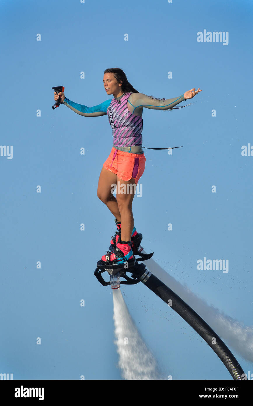 Female Flyboarder in Dubai, UAE Stock Photo - Alamy