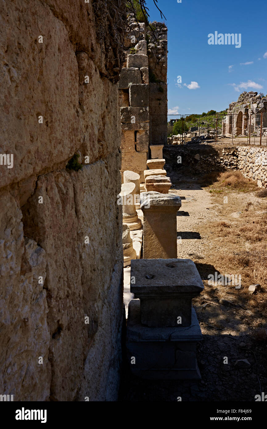 Lycian ruins, "Small Bath" wall looking down former street Stock Photo ...