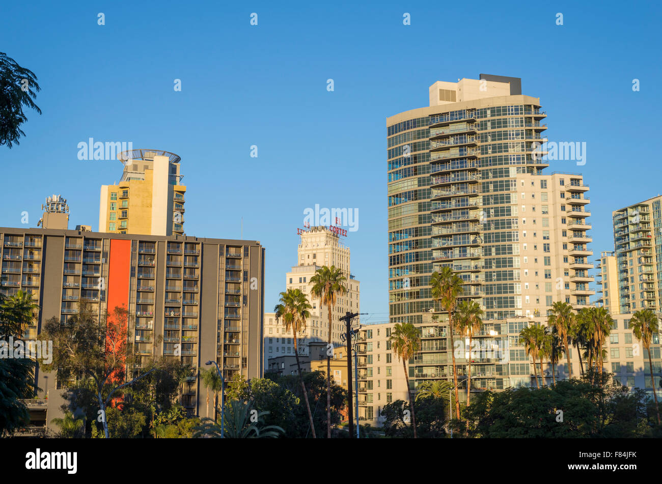 San Diego Downtown buildings. El Cortez Hotel in the middle. San Diego ...
