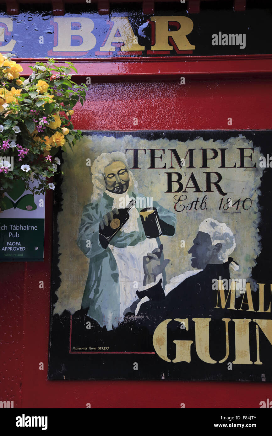 Guinness beer advertising on the wall of Temple Bar pub in Temple Bar ...