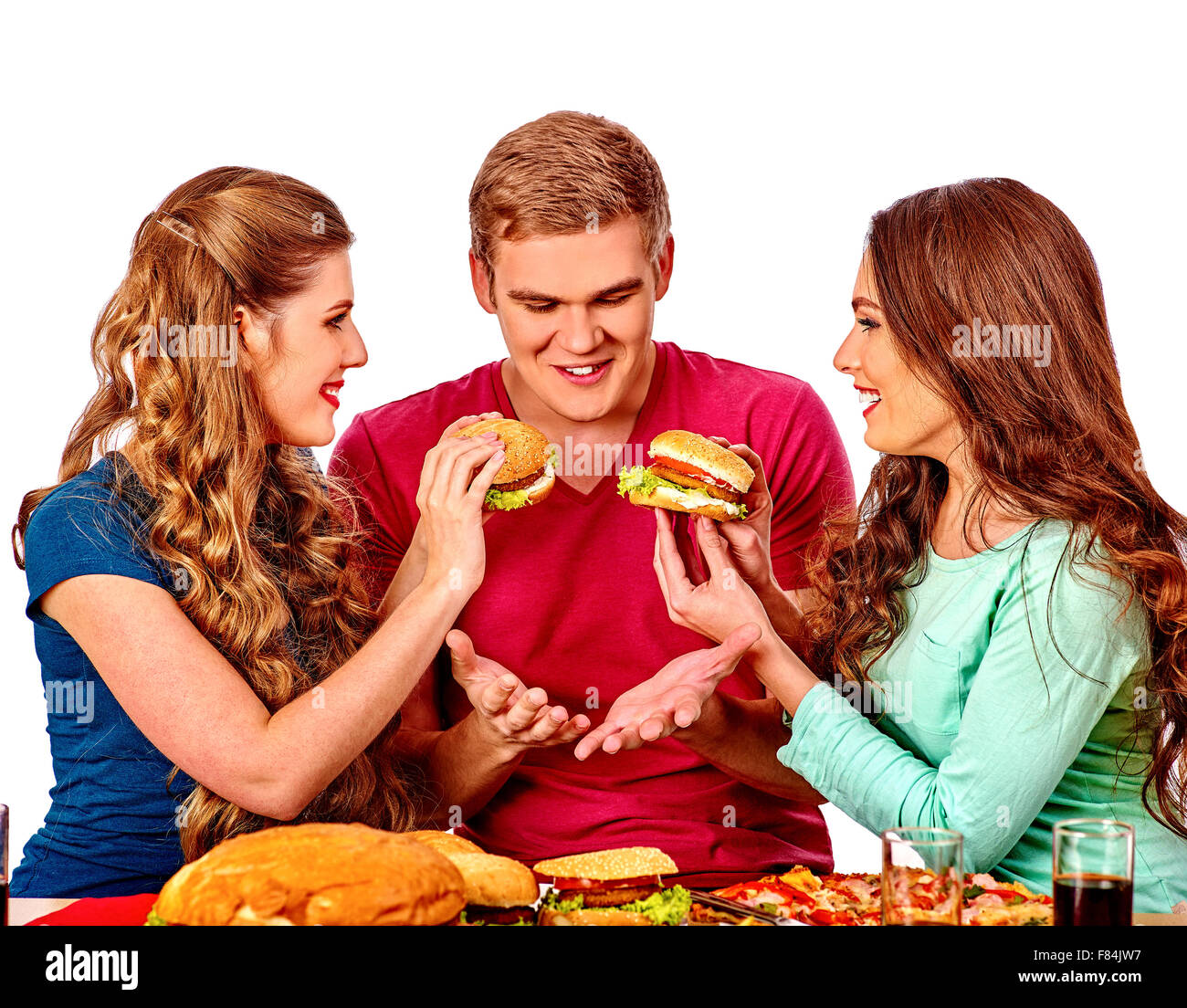 Group people holding big hamburgers Stock Photo - Alamy