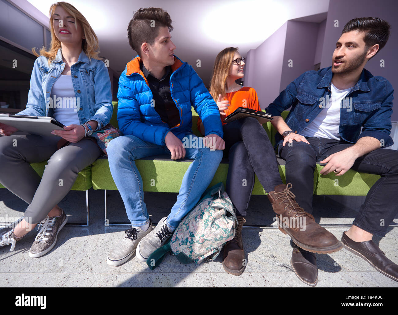 students group standing together as team in modern school university ...