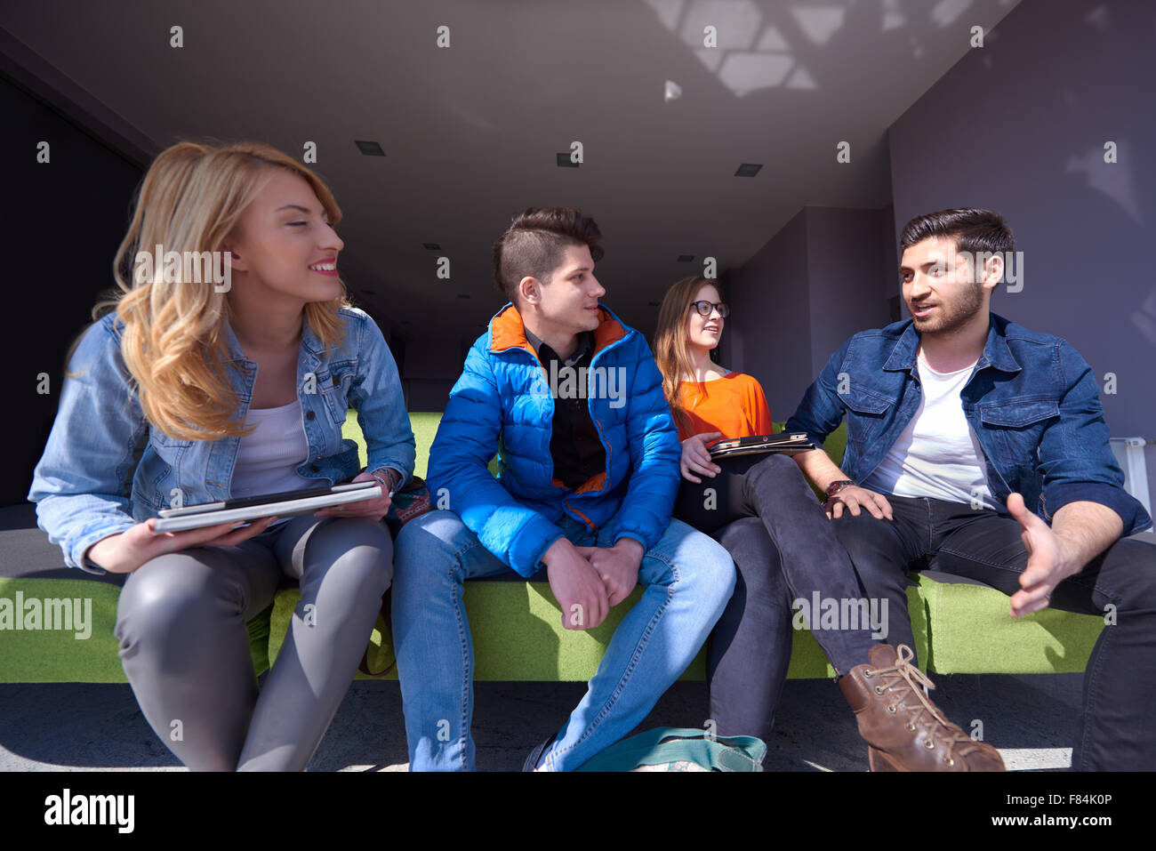 students group standing together as team in modern school university ...
