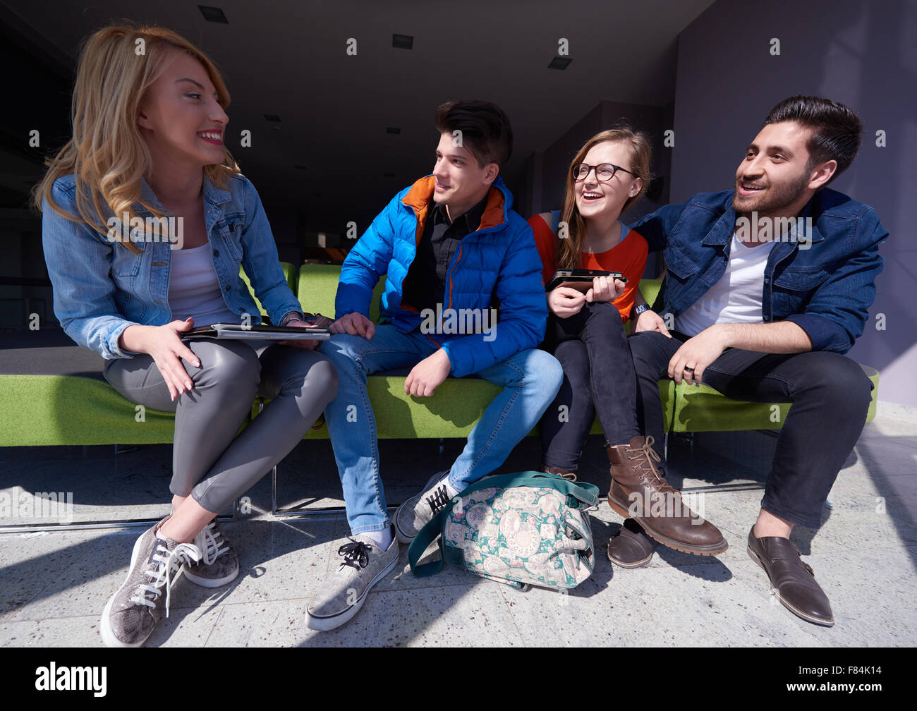 students group standing together as team in modern school university ...