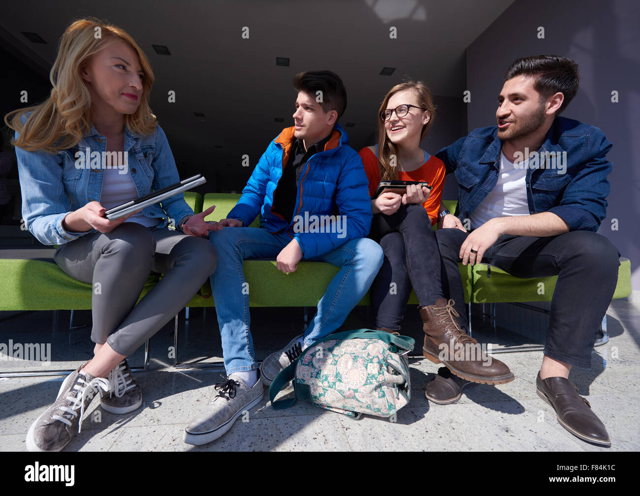 students group standing together as team in modern school university ...