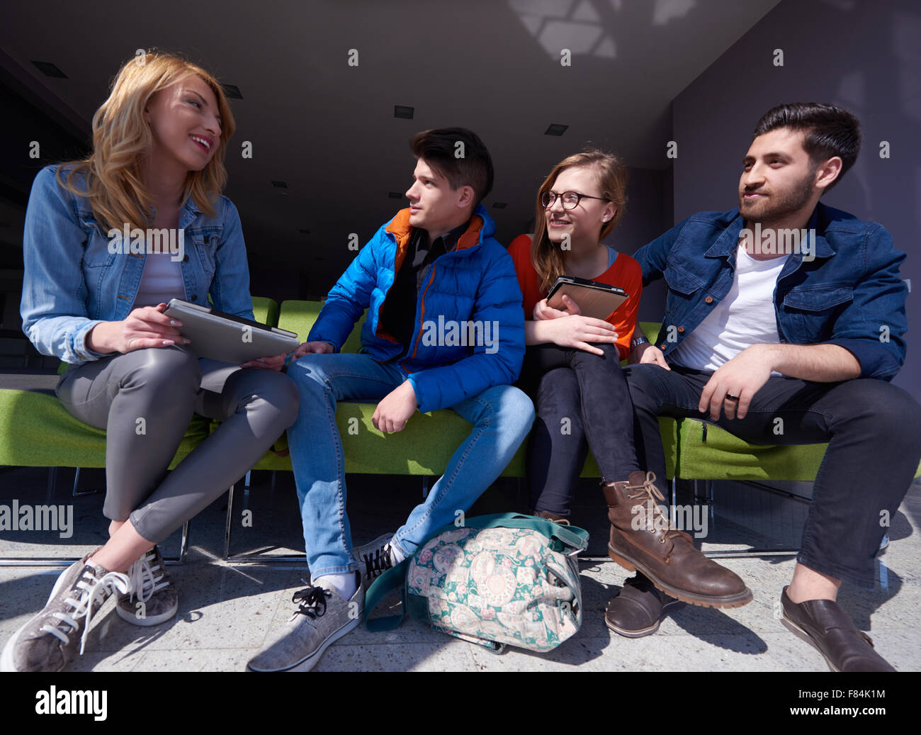 students group standing together as team in modern school university ...