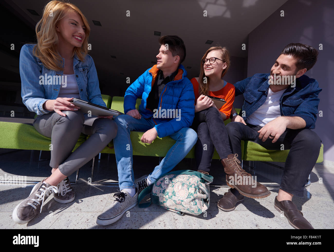 students group standing together as team in modern school university ...