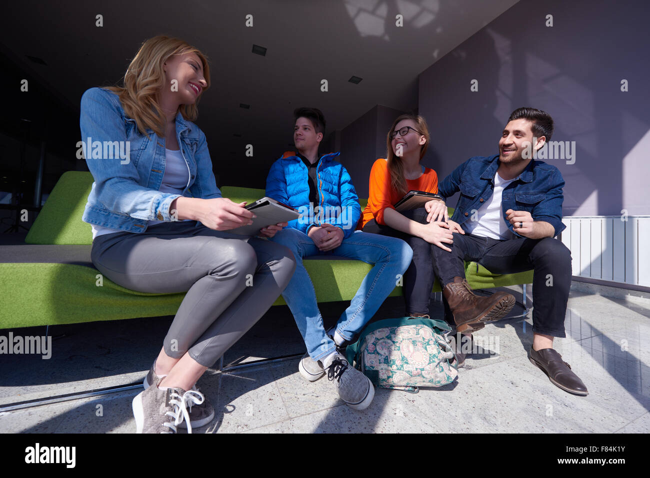 students group standing together as team in modern school university ...