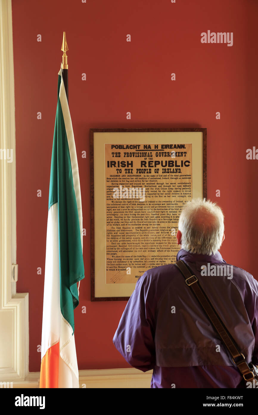 Visitor looking at the copy of Proclamation of the Irish Republic in ...