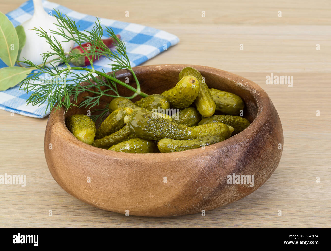 Pickled small cucumber with dill and spices Stock Photo - Alamy