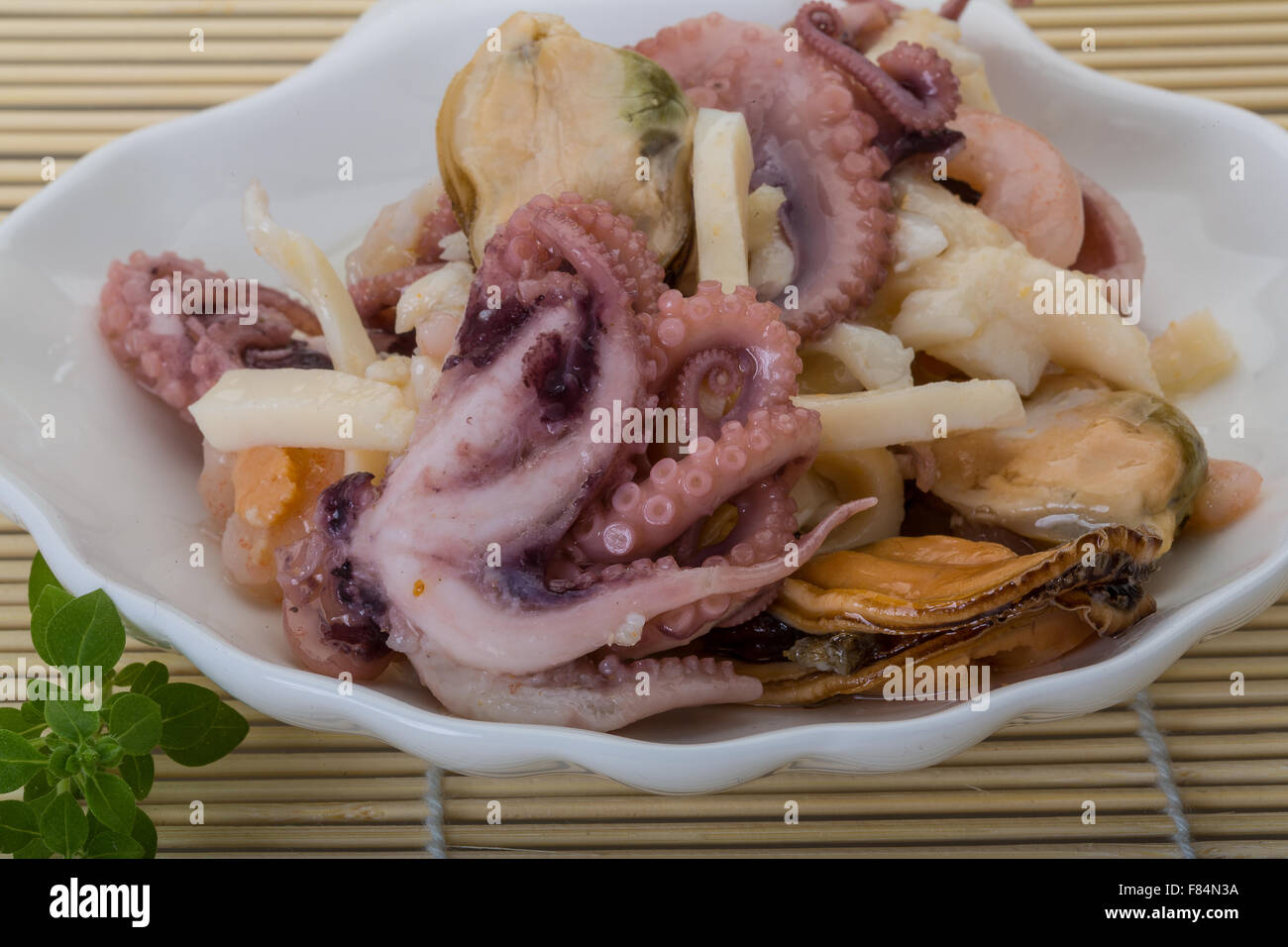 Seafood cocktail with octopus, shrimp, calamari and mussel Stock Photo ...