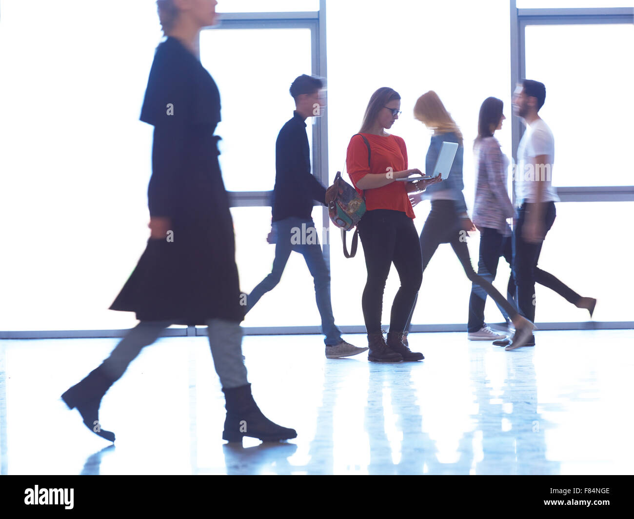 happy student girl working on laptop computer at modern school ...