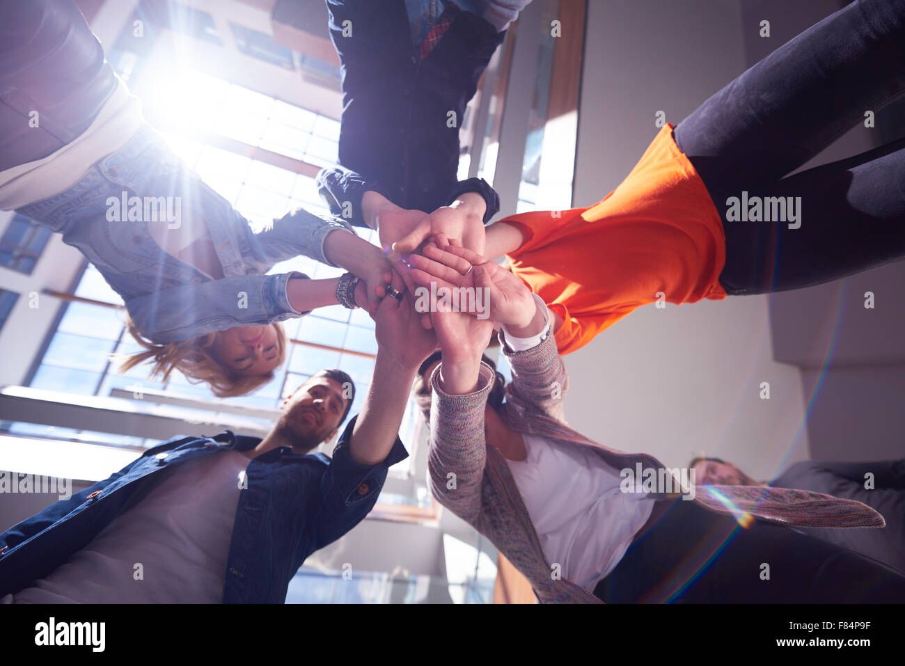 happy students celebrate, friends group together at school, young ...
