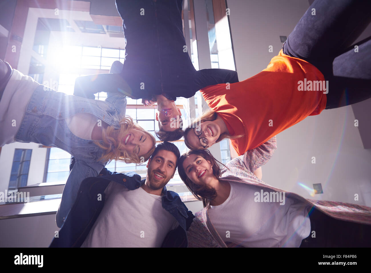 happy students celebrate, friends group together at school, young ...