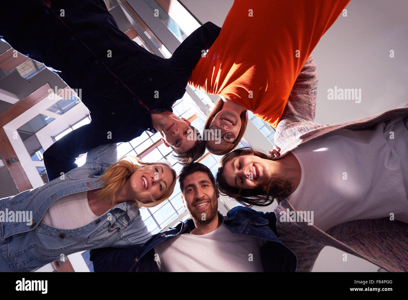 happy students celebrate, friends group together at school, young ...