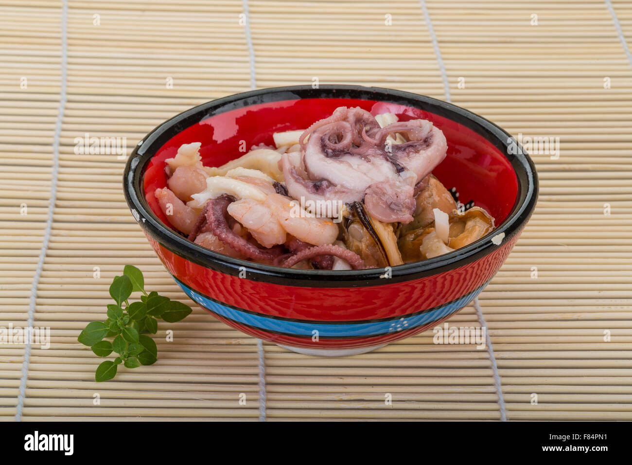 Seafood cocktail with octopus, shrimp, calamari and mussel Stock Photo ...