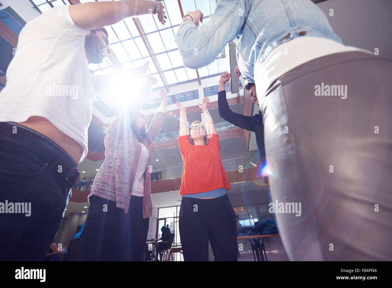 happy students celebrate, friends group together at school, young ...