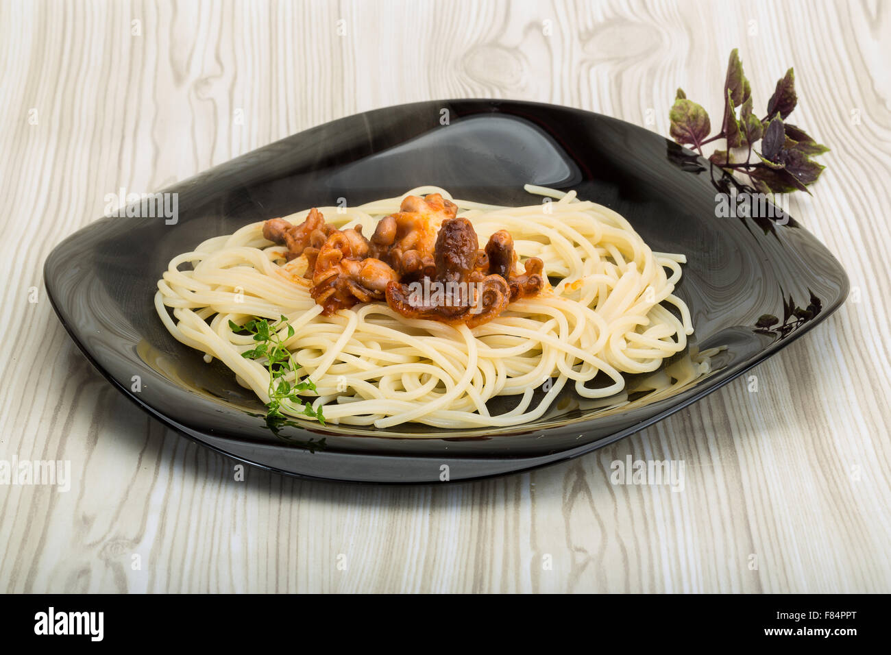 Pasta with octopus - italian spaghetti marinara Stock Photo - Alamy