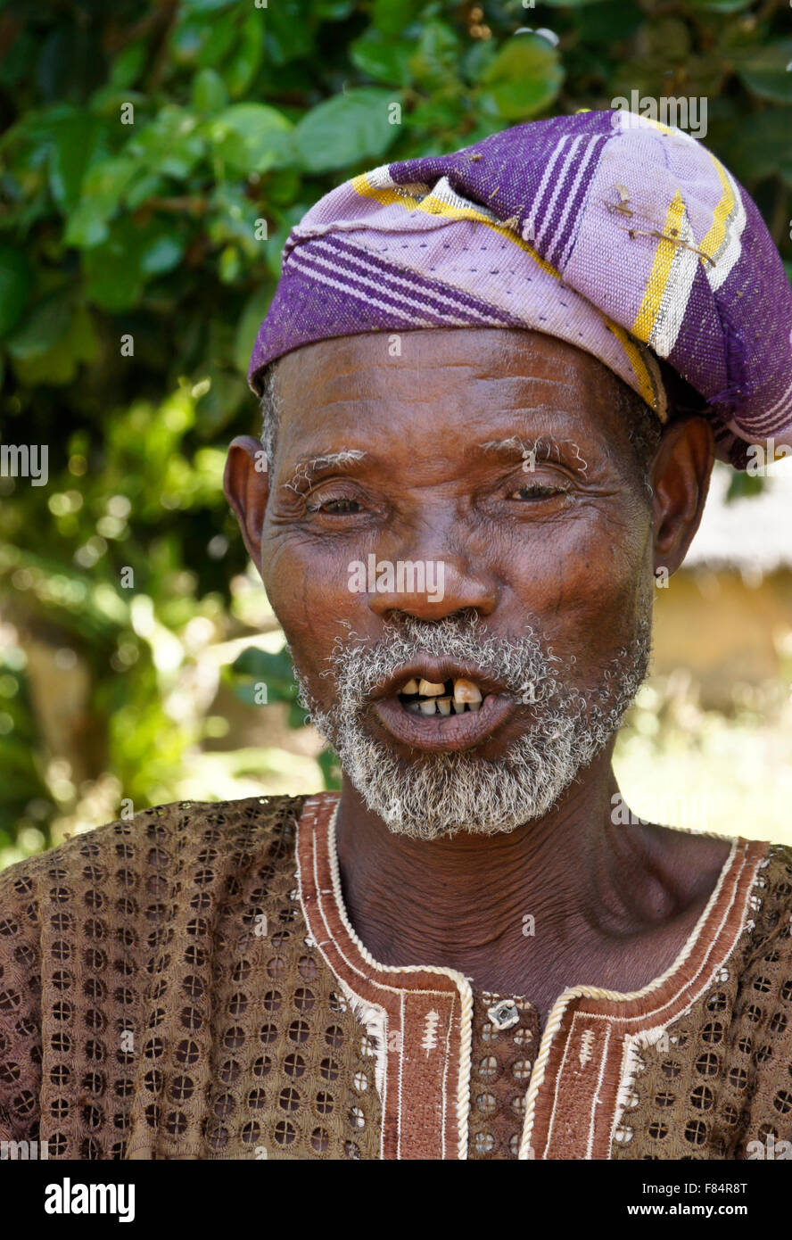 Elderly man in Taneka Beri village, Atakora region, northern Benin ...