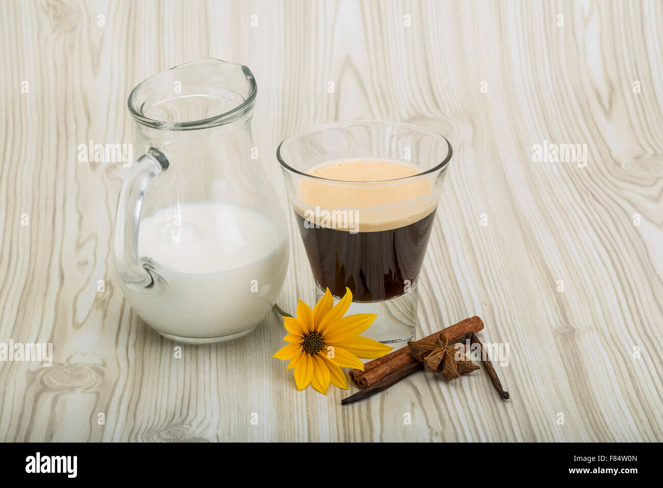 Espresso coffee with milk in the bottle Stock Photo - Alamy