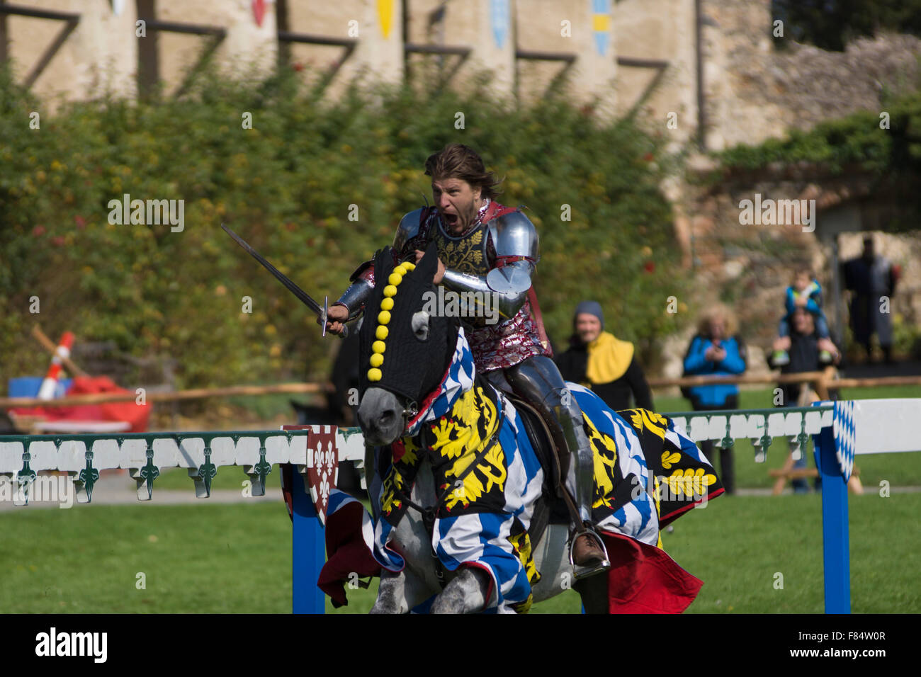 A knight charging on horseback at Rosenberg Knights Tournament Stock ...