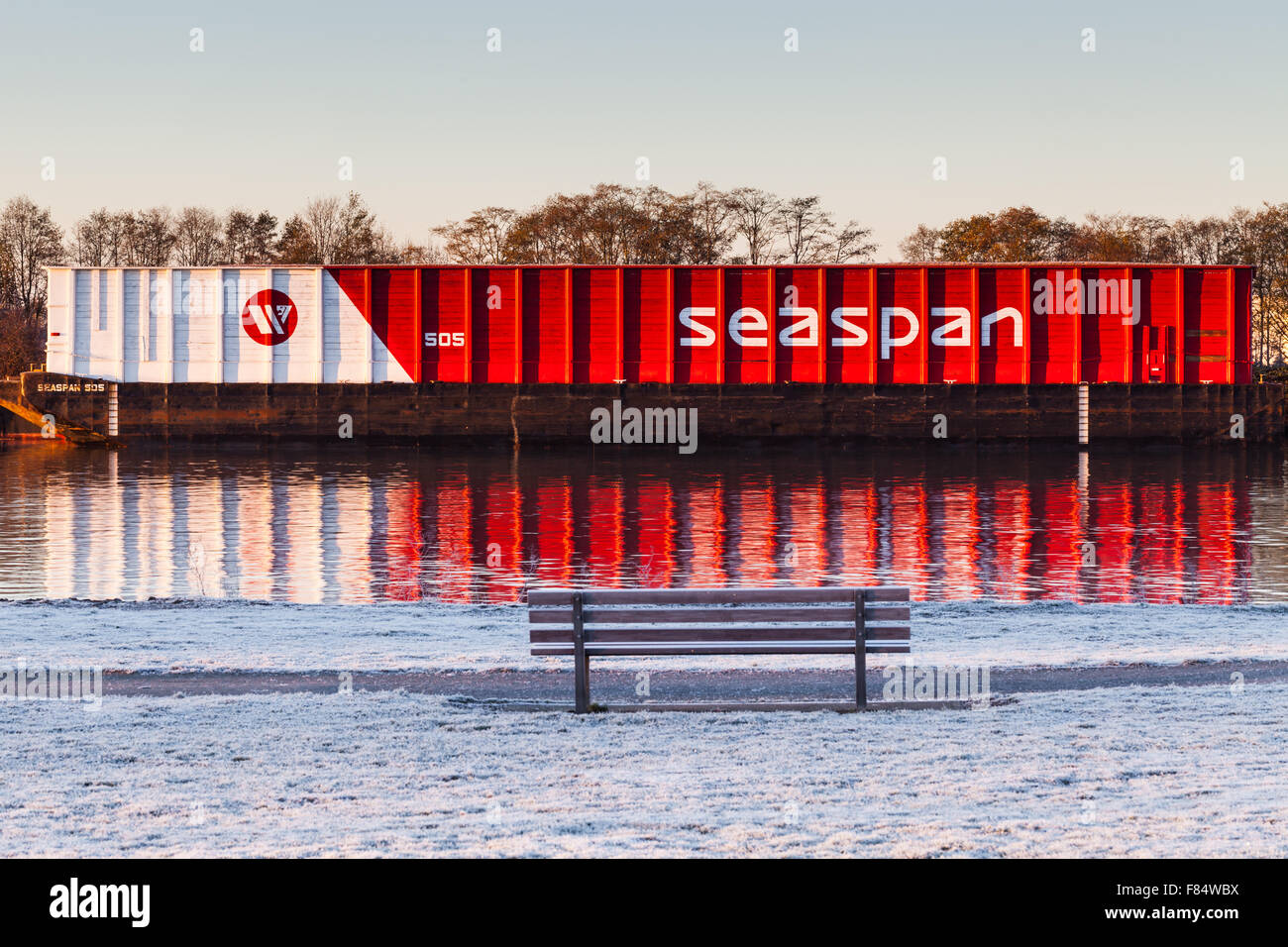 Ocean-going barge awaiting cargo on the north arm of the Fraser River ...