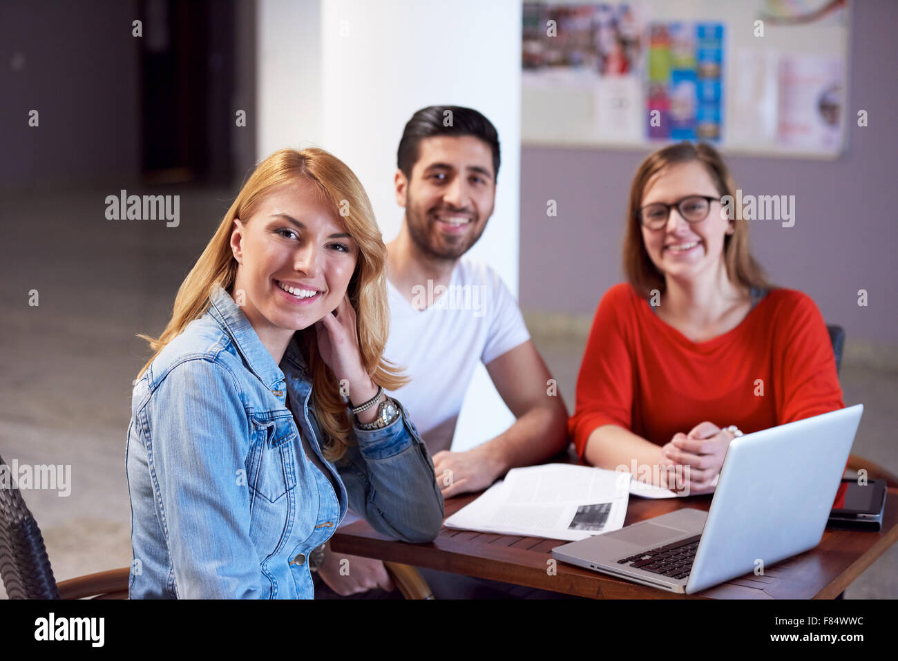 students group standing together as team in modern school university ...