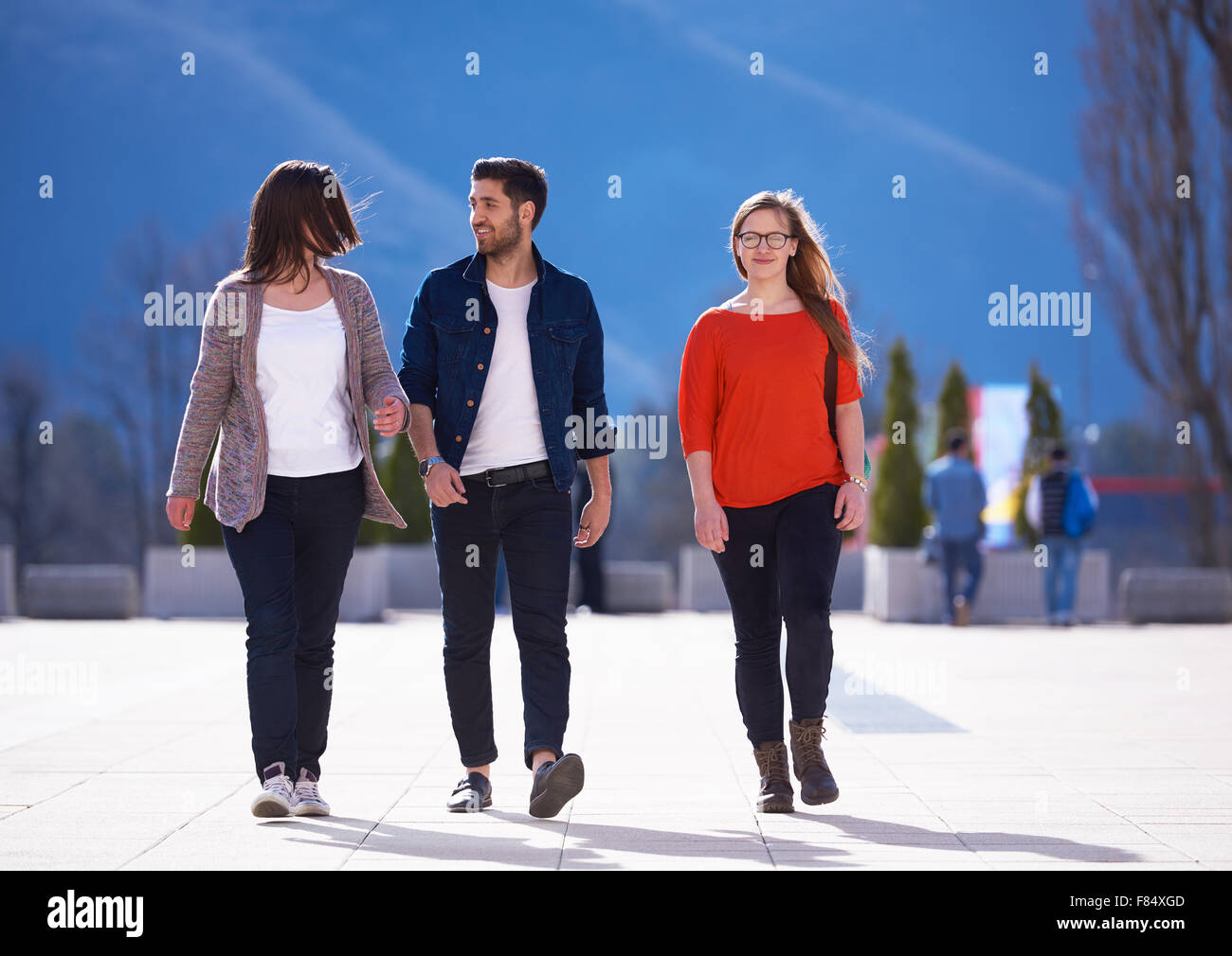 happy students group have fun outdoor in university campus park Stock ...