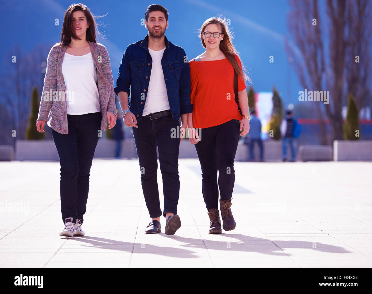 happy students group have fun outdoor in university campus park Stock ...
