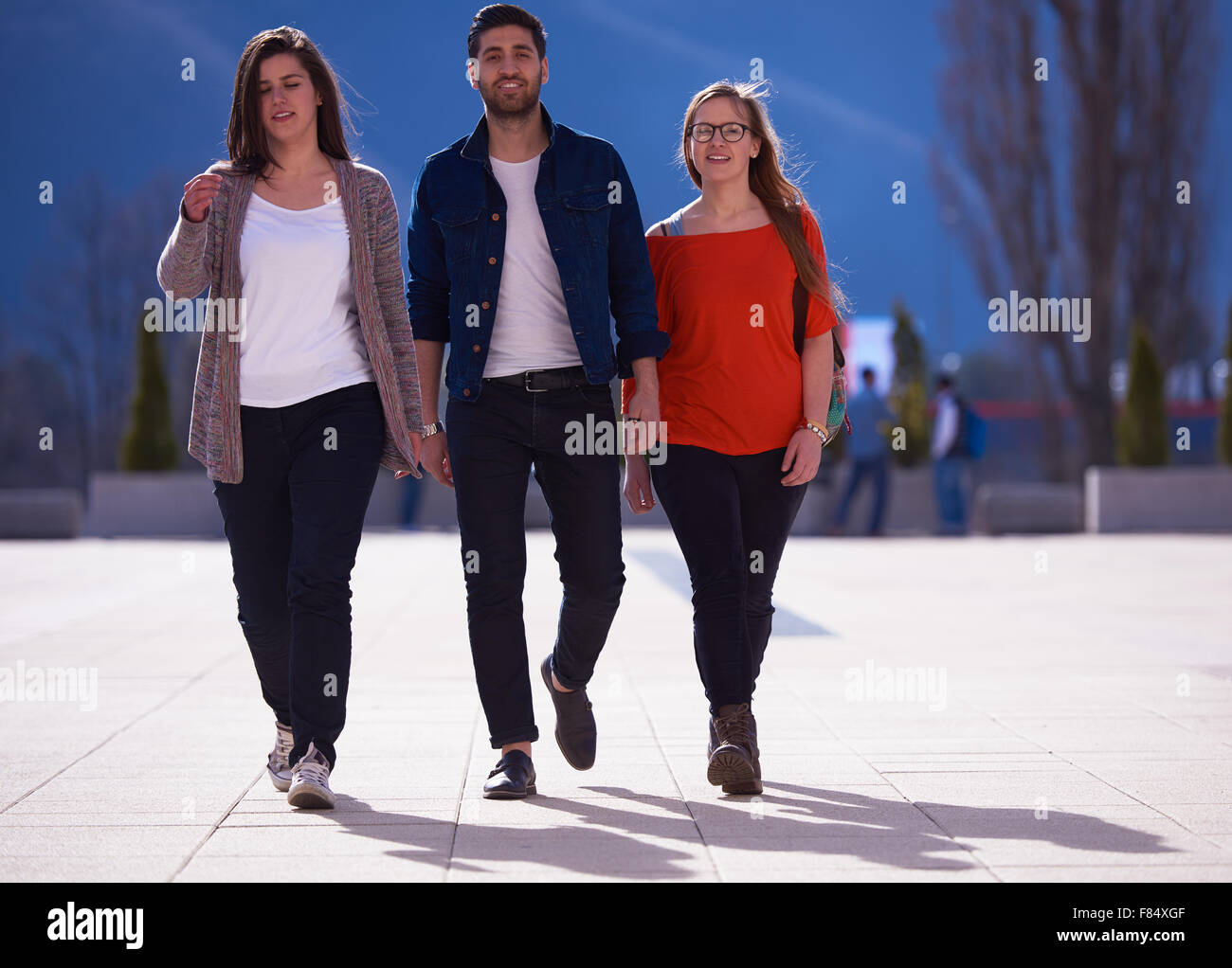 happy students group have fun outdoor in university campus park Stock ...