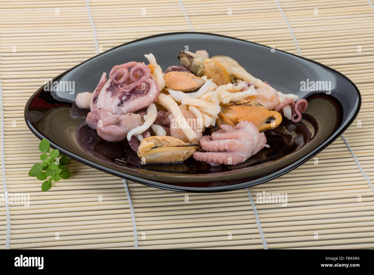 Seafood cocktail with octopus, shrimp, calamari and mussel Stock Photo ...