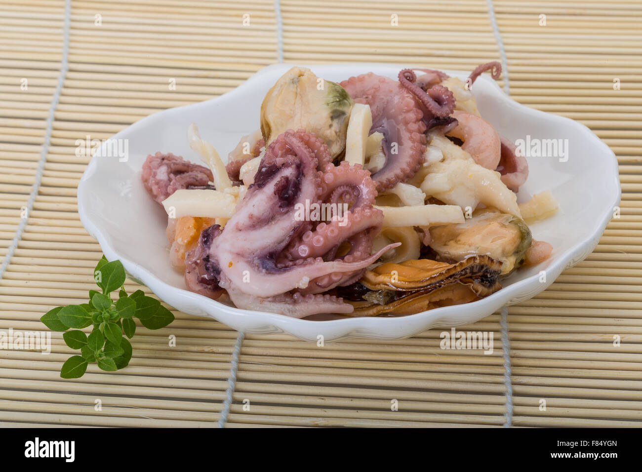 Seafood cocktail with octopus, shrimp, calamari and mussel Stock Photo ...