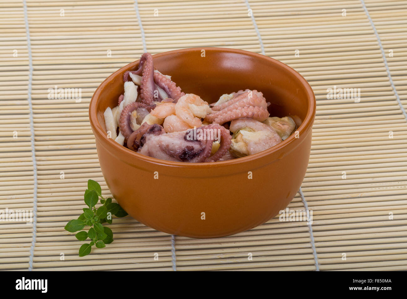 Seafood cocktail with octopus, shrimp, calamari and mussel Stock Photo ...