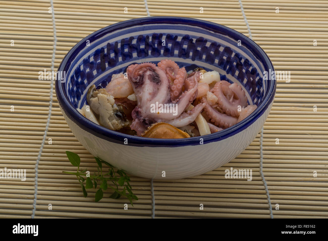 Seafood cocktail with octopus, shrimp, calamari and mussel Stock Photo ...