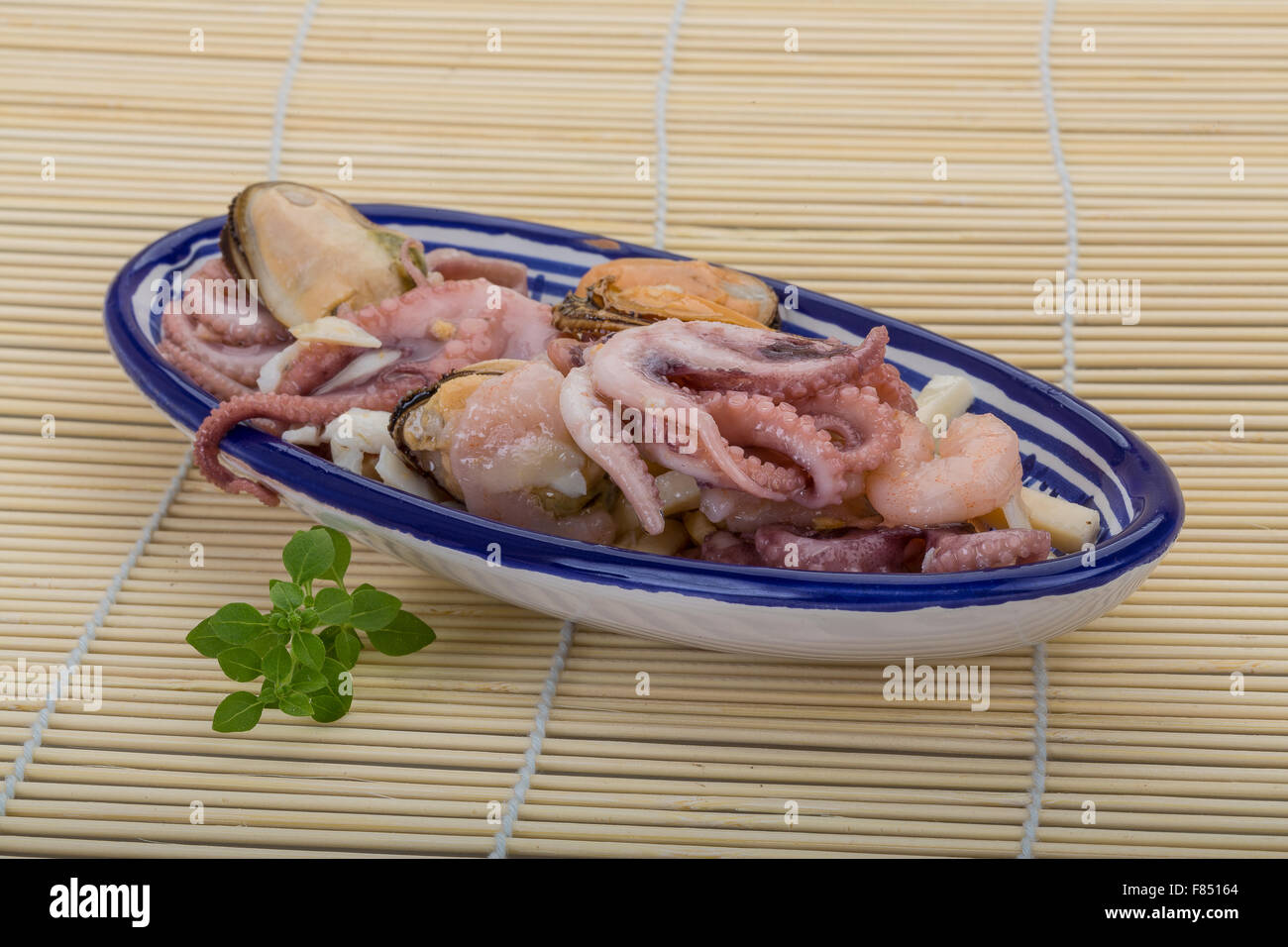 Seafood cocktail with octopus, shrimp, calamari and mussel Stock Photo ...