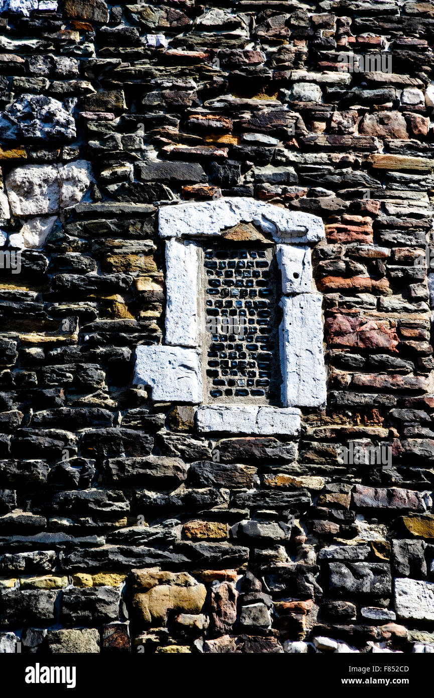 Walled up window in an old stone wall of the Aachen Rathaus Stock Photo ...