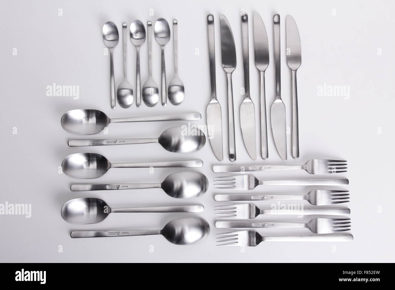 Cutlery set with Fork, Knife and Spoon on white background Stock Photo ...