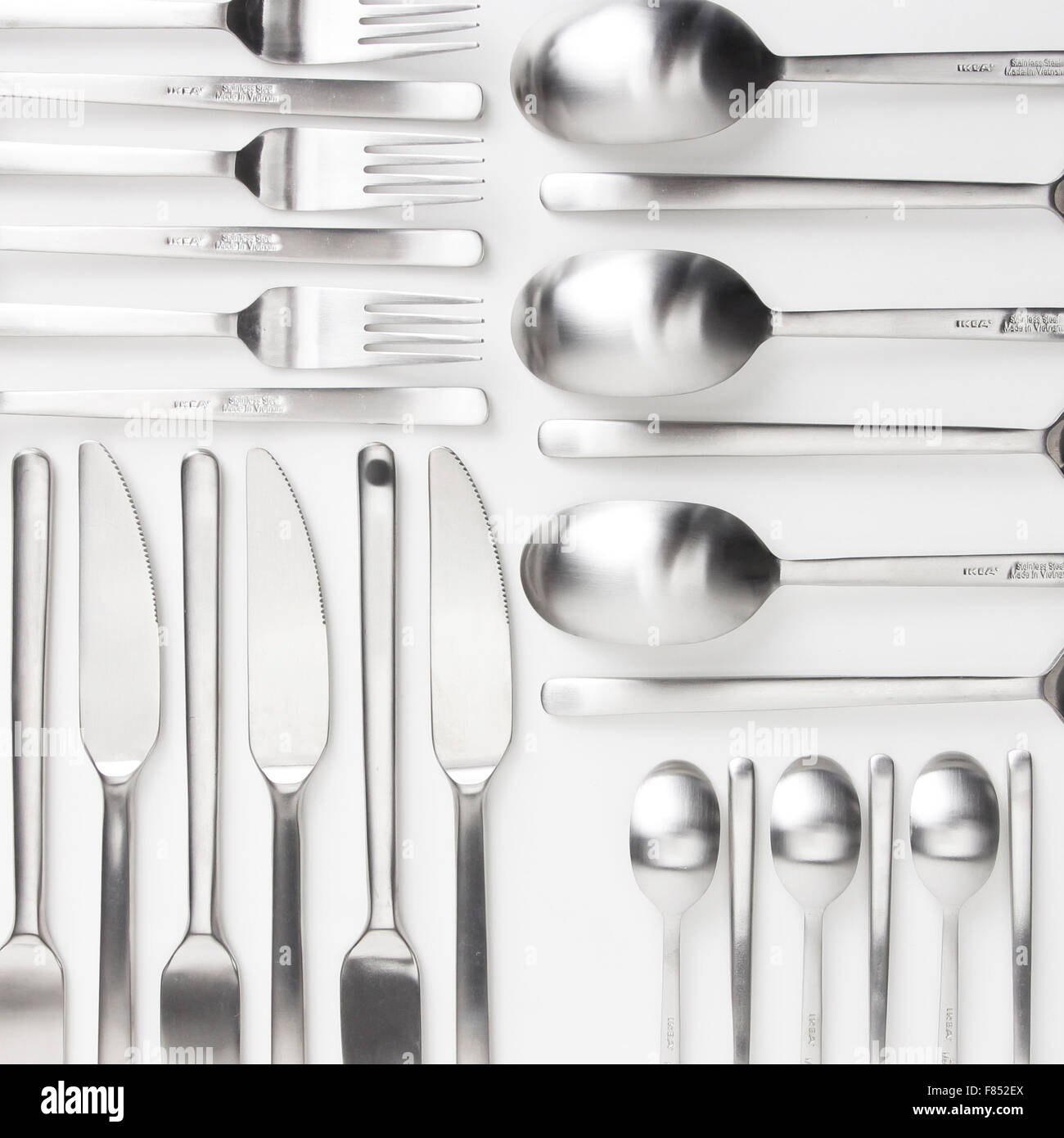 Cutlery set with Fork, Knife and Spoon on white background Stock Photo ...