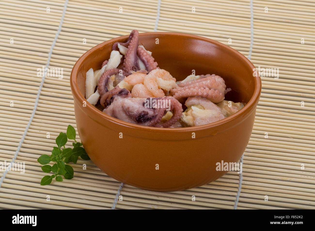 Seafood cocktail with octopus, shrimp, calamari and mussel Stock Photo ...