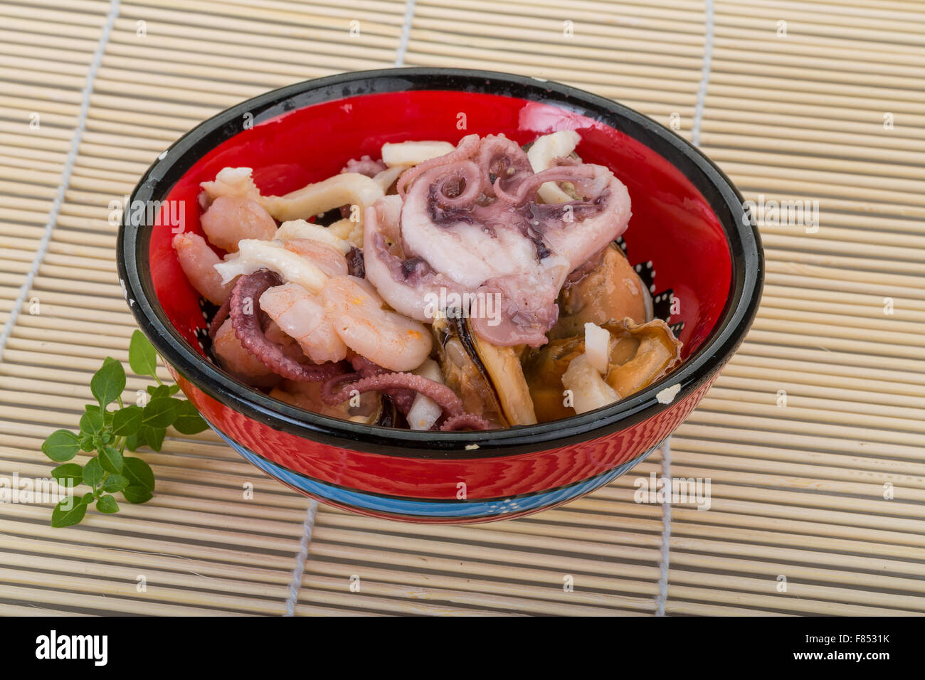Seafood cocktail with octopus, shrimp, calamari and mussel Stock Photo ...