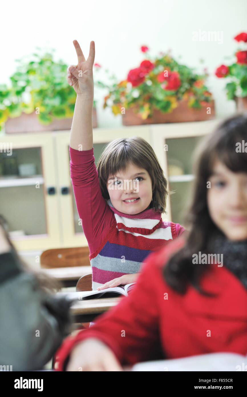 happy child group in schoold have fun and learning leassos while ...