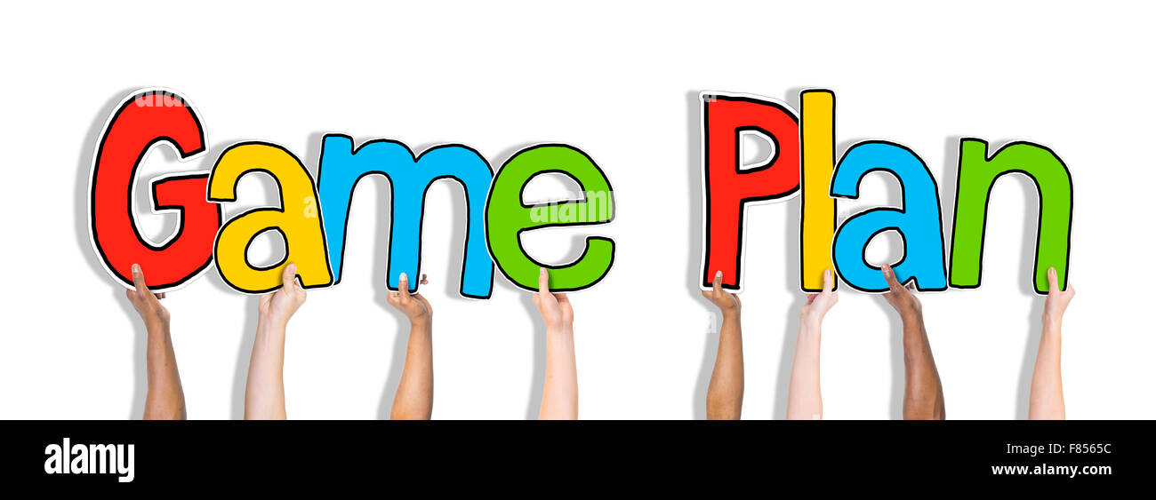 Diverse Hands Holding the Words Game Plan Stock Photo - Alamy