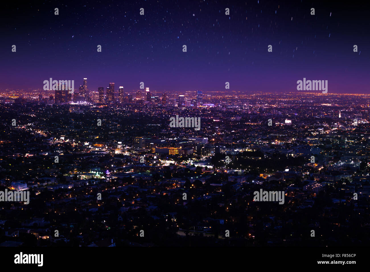 Beautiful night sky, cityscape view of Los Angeles Stock Photo - Alamy