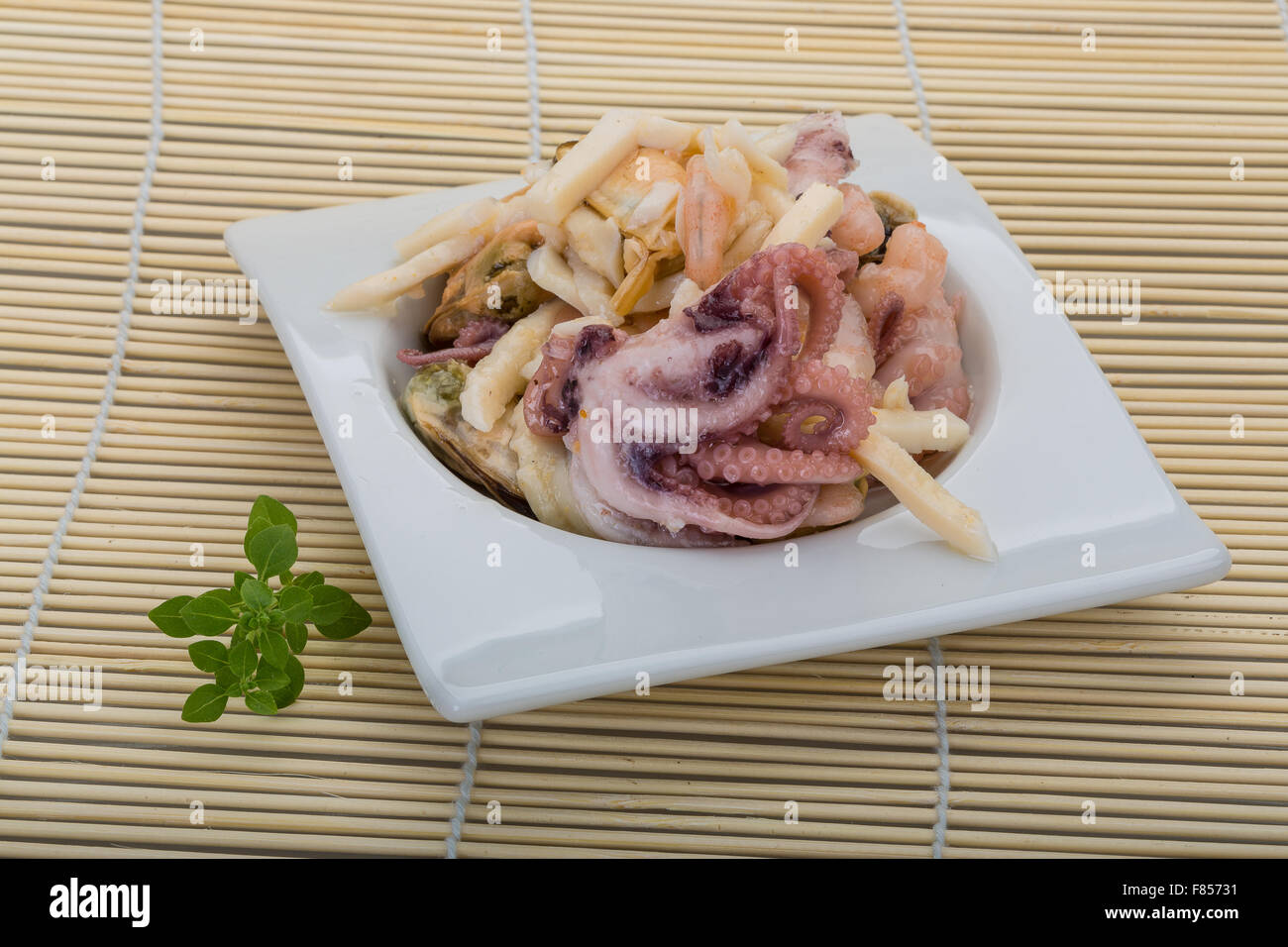 Seafood cocktail with octopus, shrimp, calamari and mussel Stock Photo ...