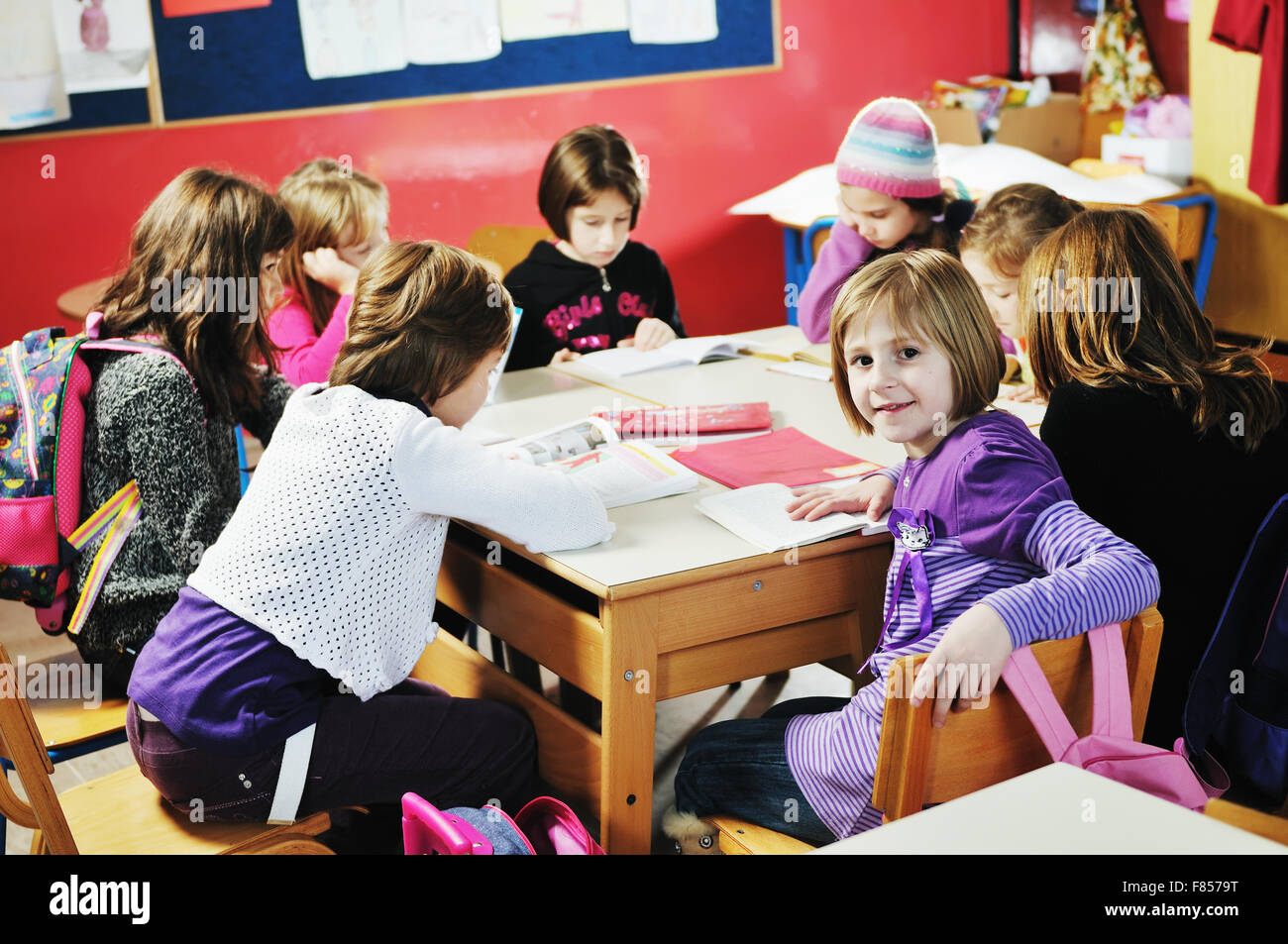 happy childrens group in schoold have fun and learning leassos Stock ...