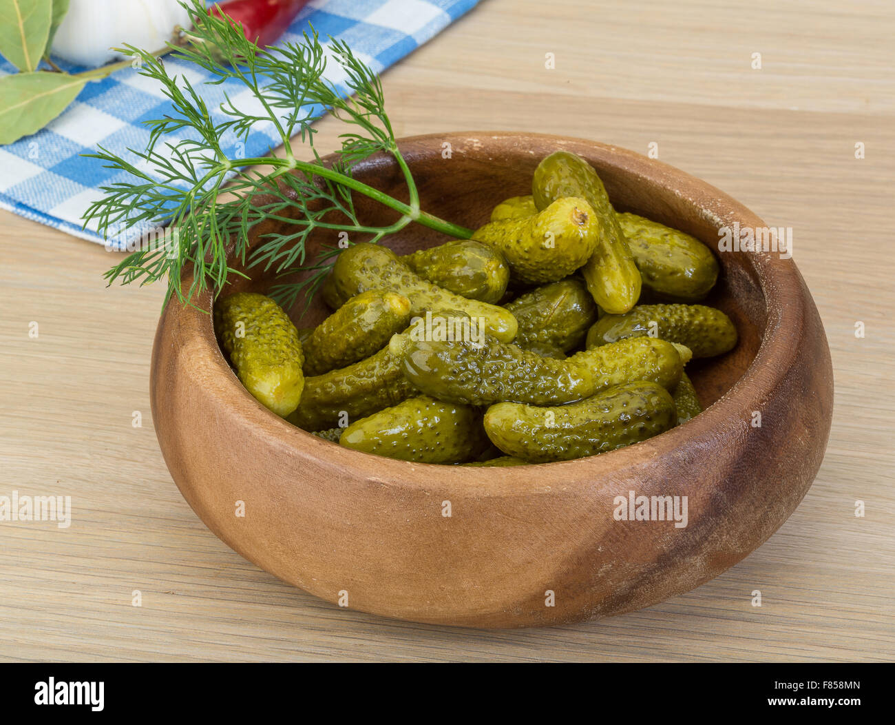 Pickled small cucumber with dill and spices Stock Photo - Alamy