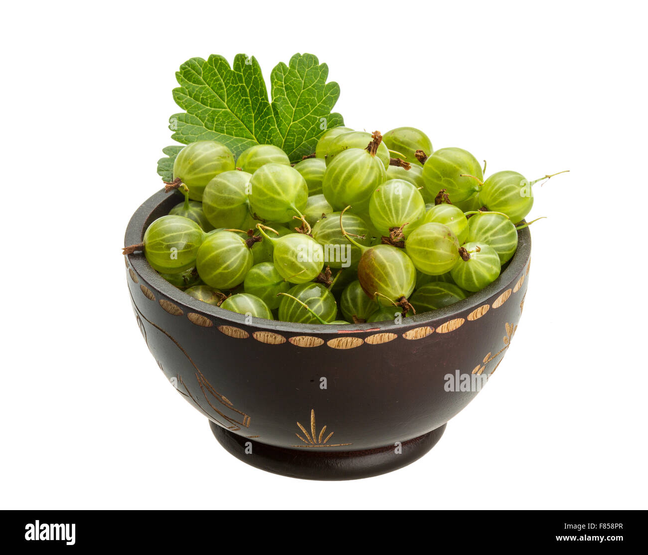 Green Gooseberries with leaf isolated on white background Stock Photo ...