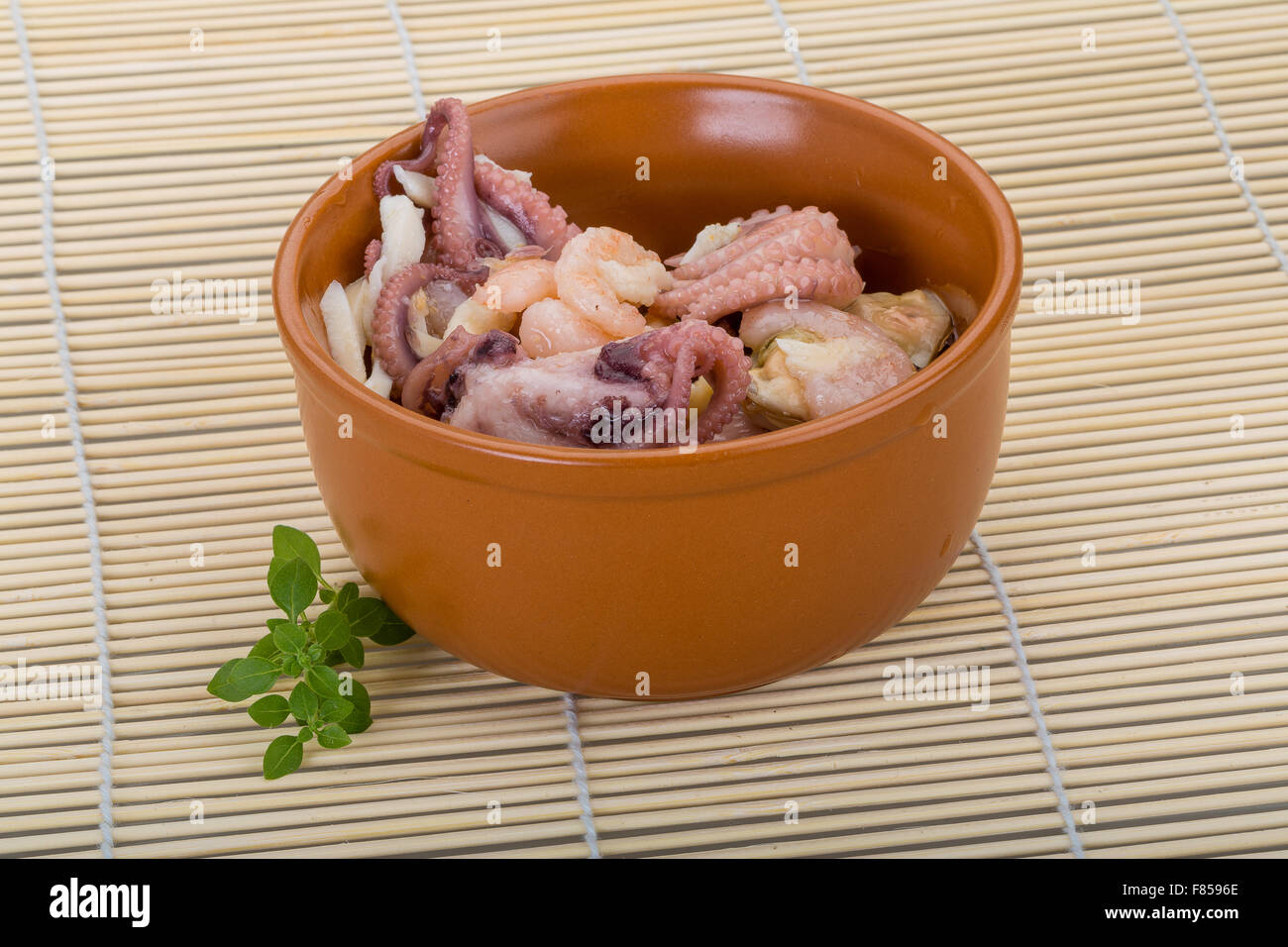 Seafood cocktail with octopus, shrimp, calamari and mussel Stock Photo ...