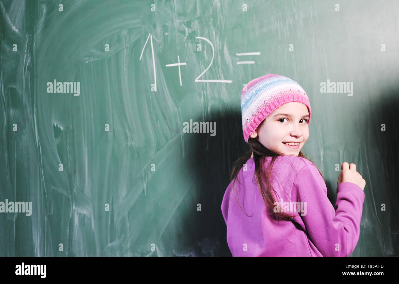 happy young school girl portrait on math class Stock Photo - Alamy