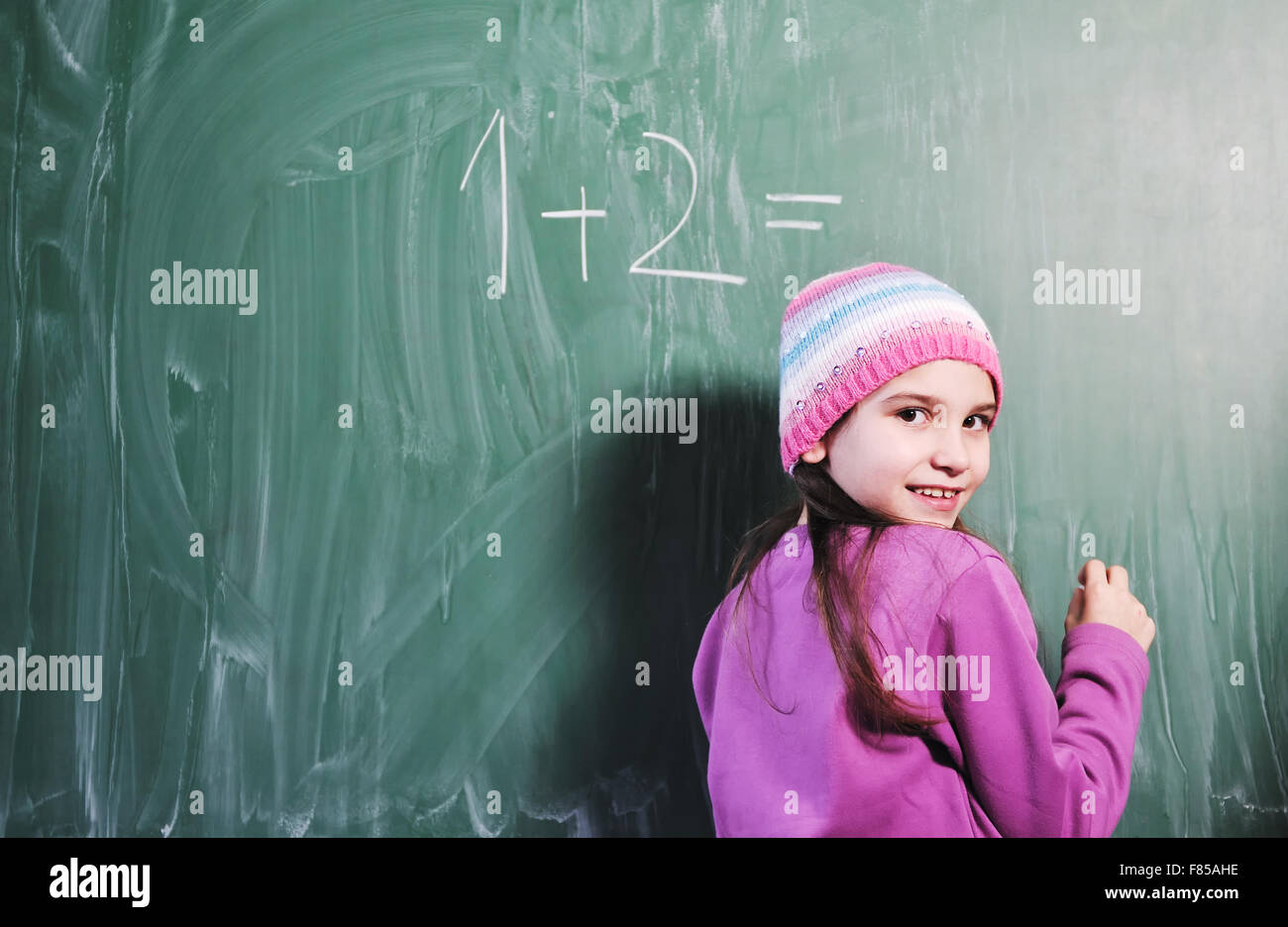 happy young school girl portrait on math class Stock Photo - Alamy